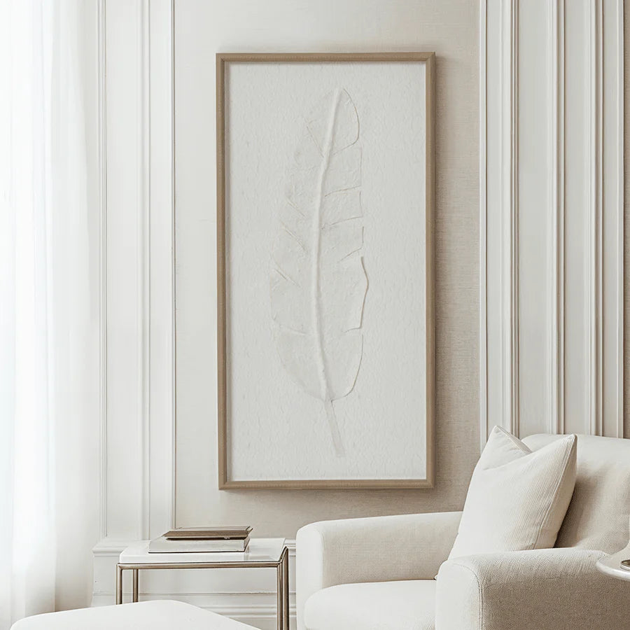 Large Quill White Feather Art Mounted In Beaded Frame – Inside Interiors
